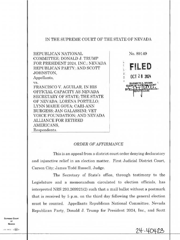 Nevada Supreme Court Ruling 24-40423 | PDF | Standing (Law) | Statutory ...