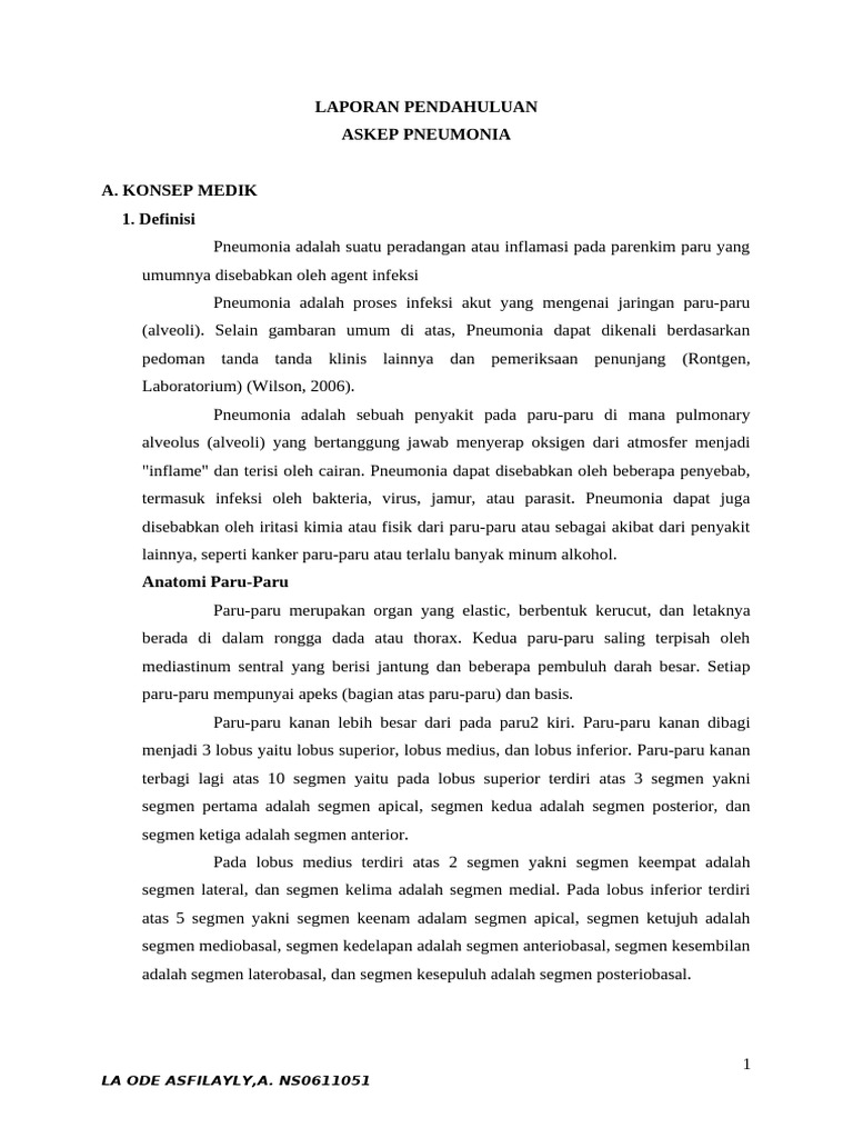 Laporan Pendahuluan Pneumonia | PDF