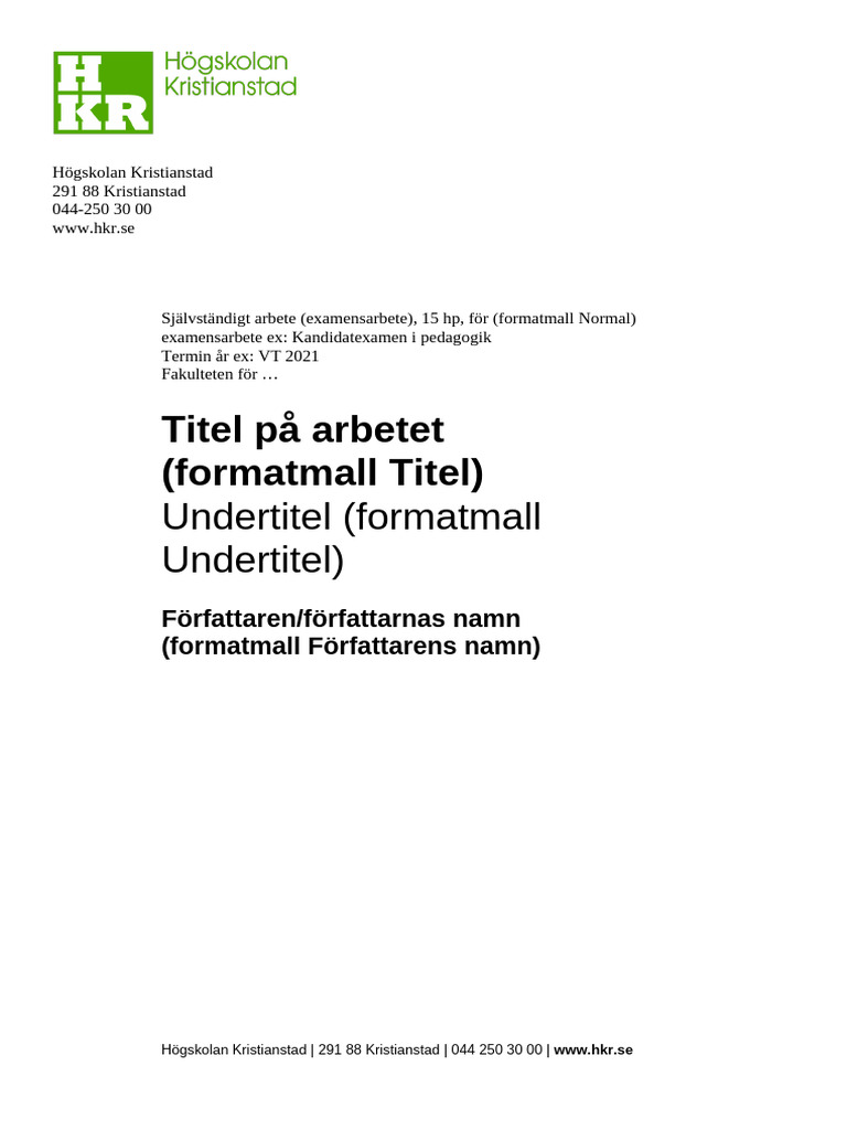 HKR Examensarbete Mall | PDF