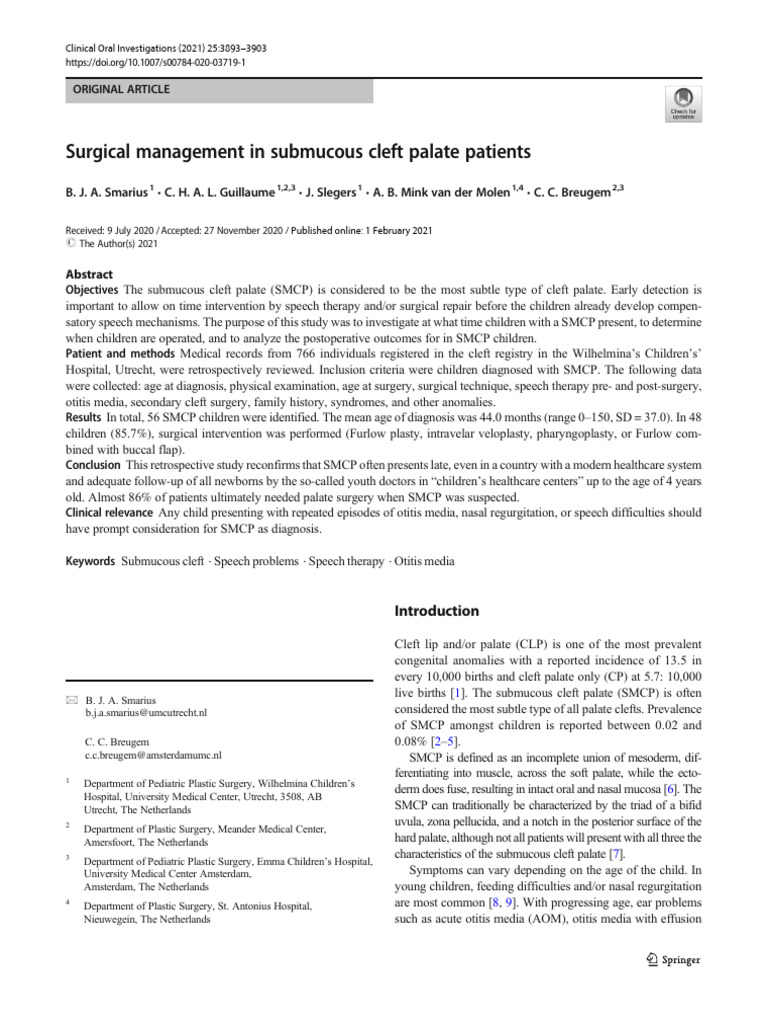 Surgical Management in Submucous Cleft Palate Patients 1 | PDF ...
