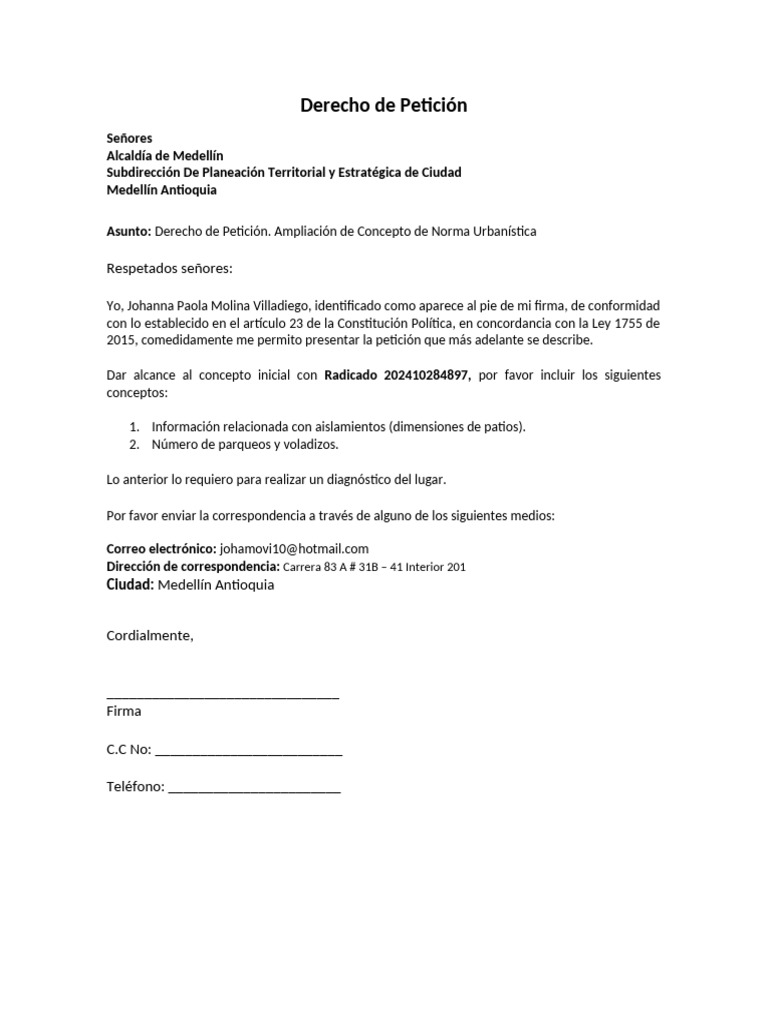 Formato Modelo de Derecho de Petición | PDF | Derecho