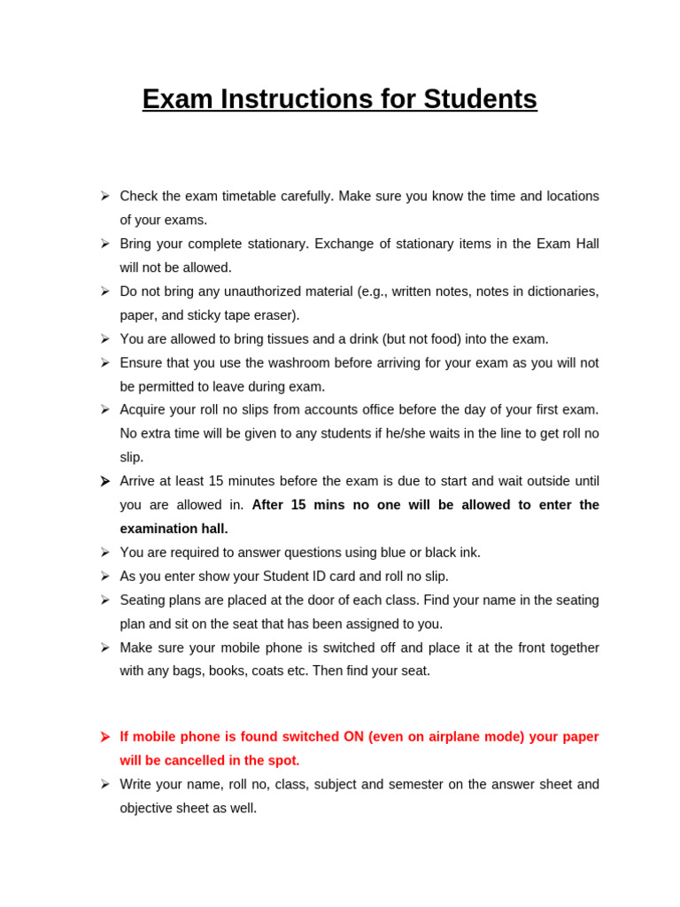 Essential Exam Instructions for Students | PDF | Language Arts ...