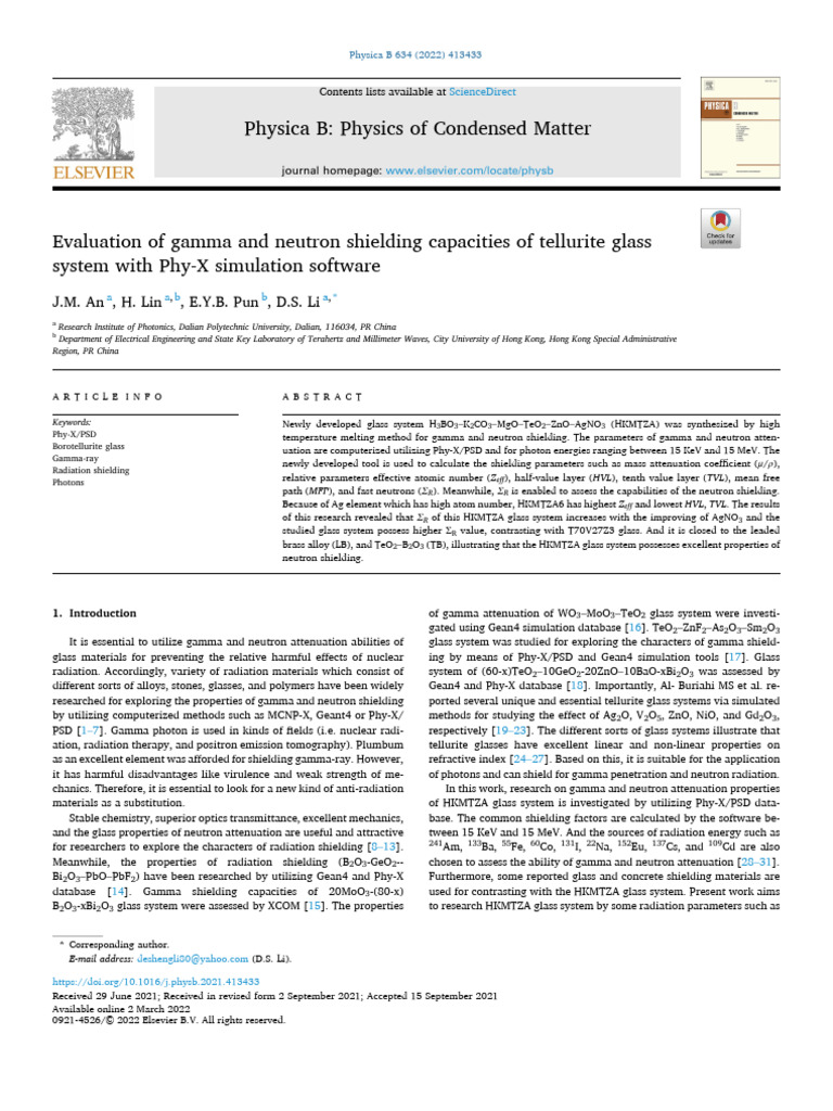 Tellurite Glass for Gamma Shielding | PDF | Gamma Ray | Neutron