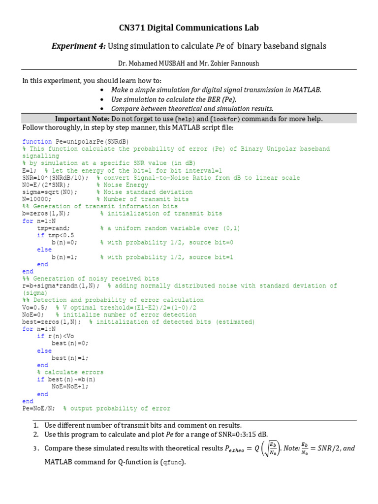 CN371 Digital Communications Lab EX4 | PDF