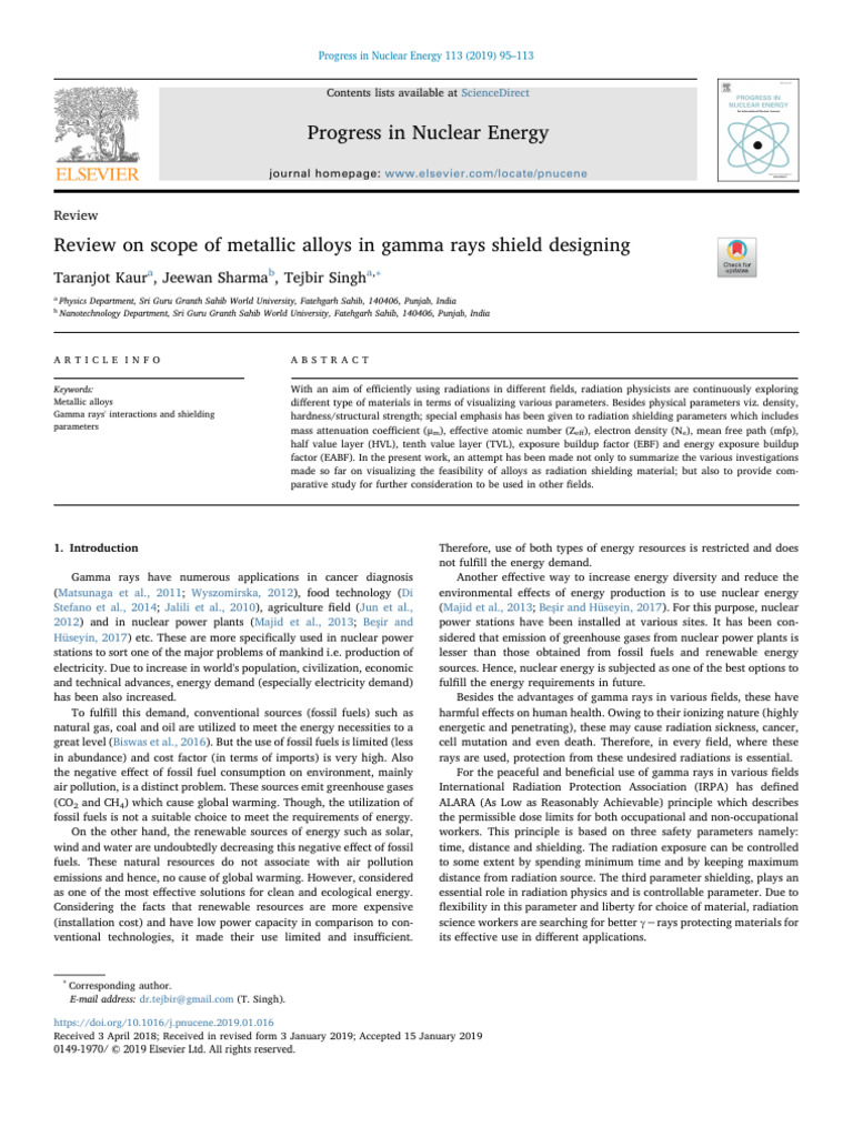 Review on scope of metallic alloys in gamma rays shield designing | PDF ...