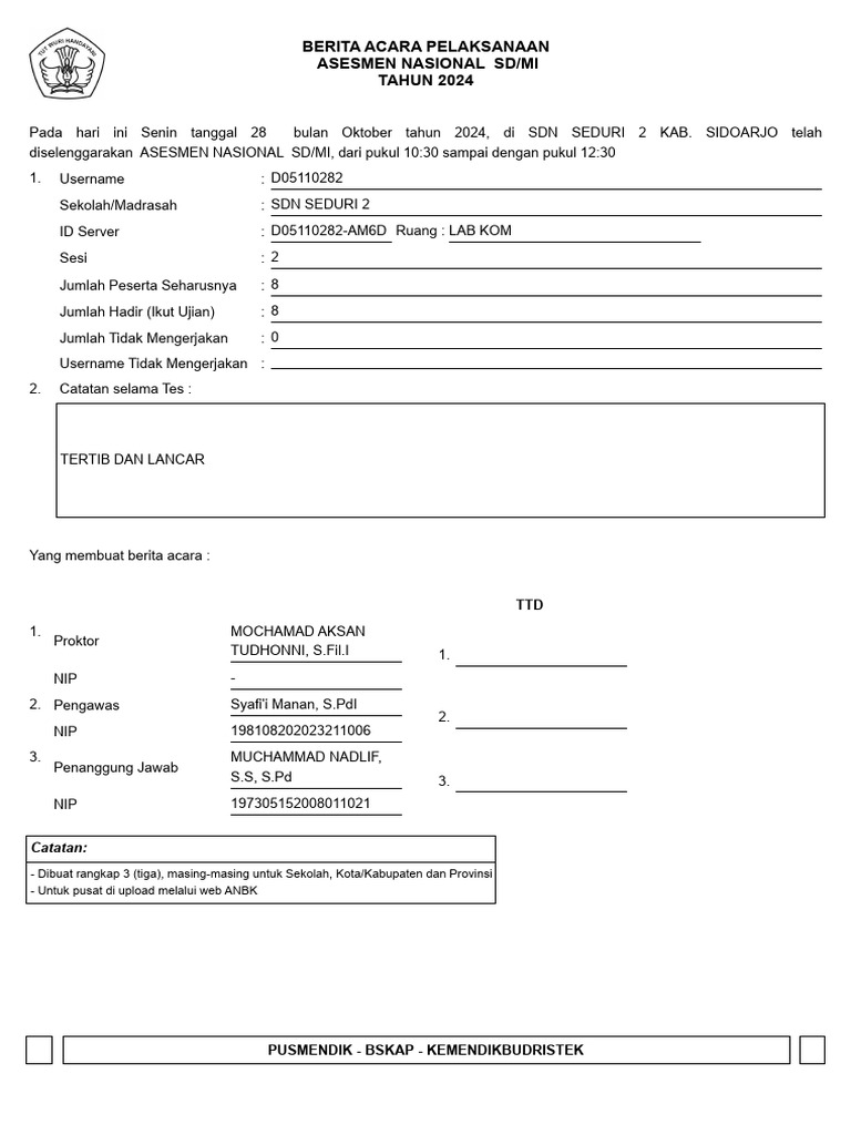BA 1-2 Asesmen Nasional - Tahun 2024 | PDF