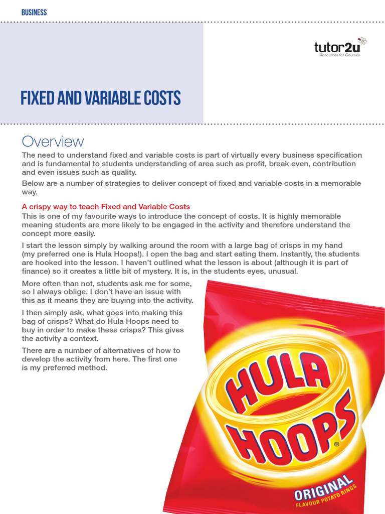 A Crispy Way To Teach Fixed and Variable Costs | PDF