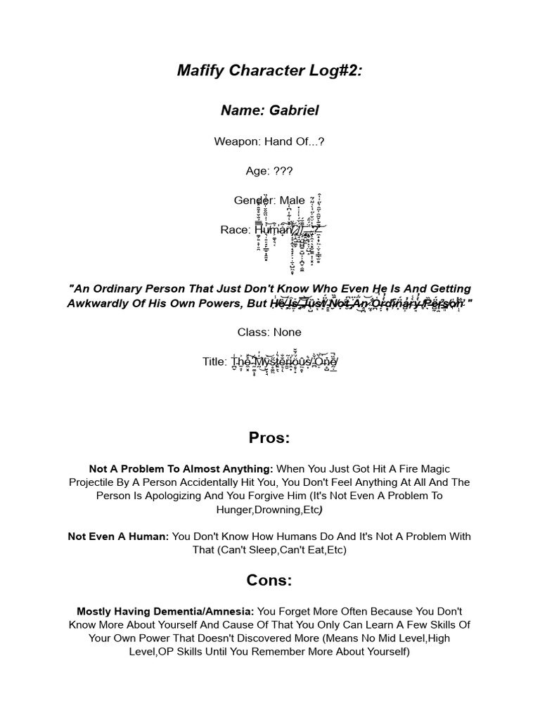 Mafify Character Log#2 | PDF