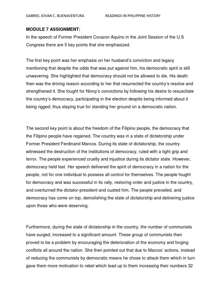 Assignment RPH Mod 7 BUENAVENTURA 1 PSYCH-3 | PDF | Corazon Aquino | Political Science