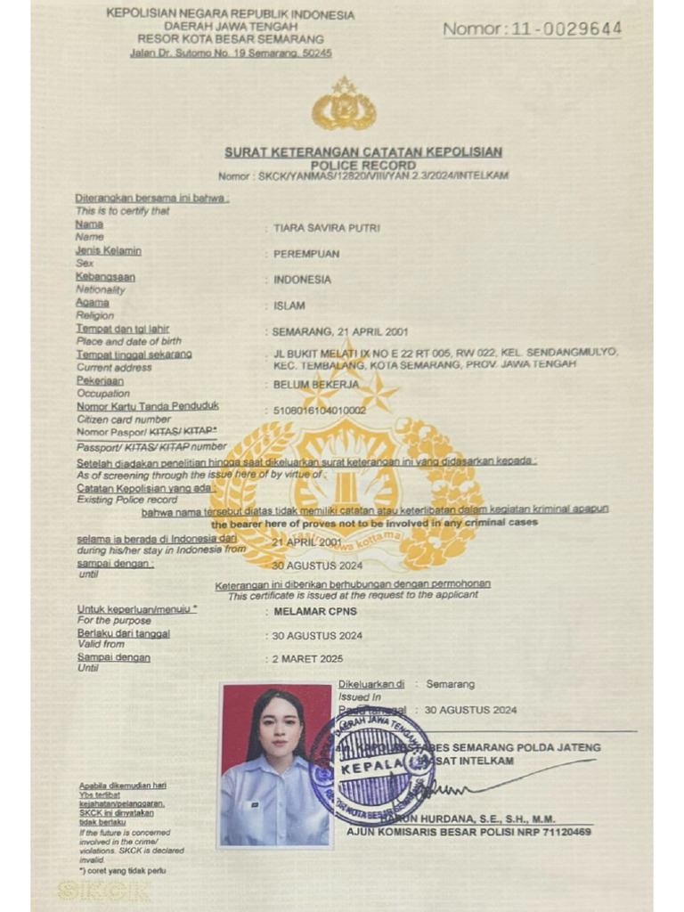SKCK Tiara Savira Putri | PDF