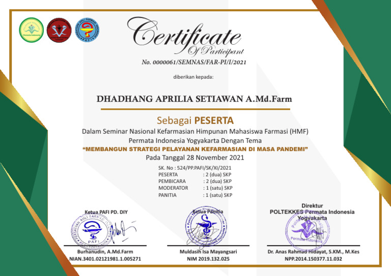 Sertifikat PESERTA - DHADHANG APRILIA SETIAWAN | PDF