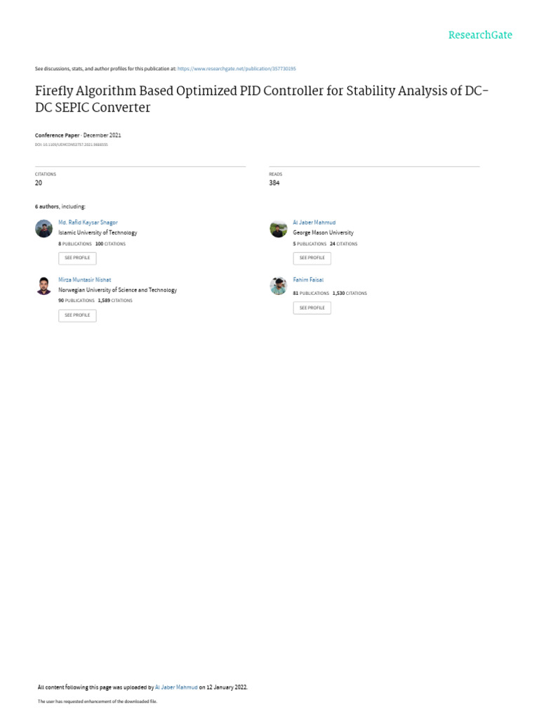 Fire y Algorithm Based Optimized PID Controller For Stability Analysis of DC-DC SEPIC Converter ...