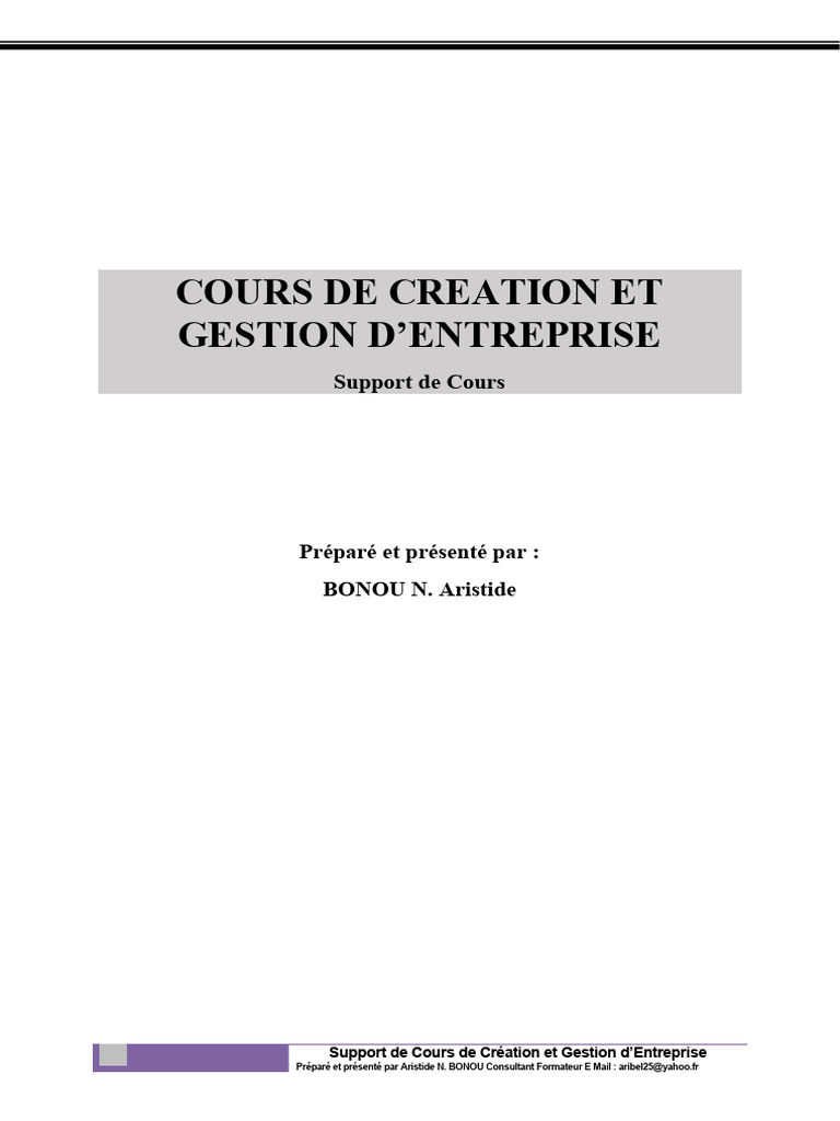 Cours Cge Support Bonou Ucao 2 | PDF | Business | Entrepreneuriat