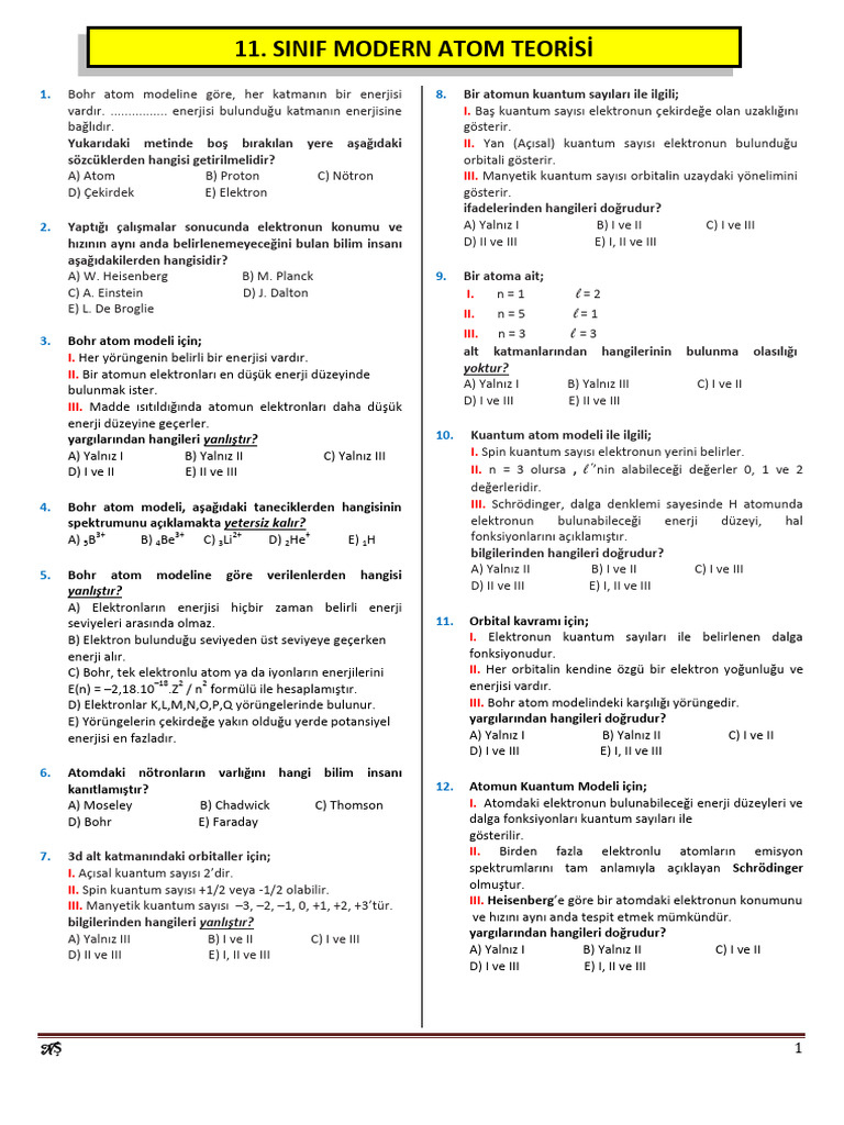 11 Sinif Modern Atom Teori̇si̇-Nş - 240920 - 071436 | PDF