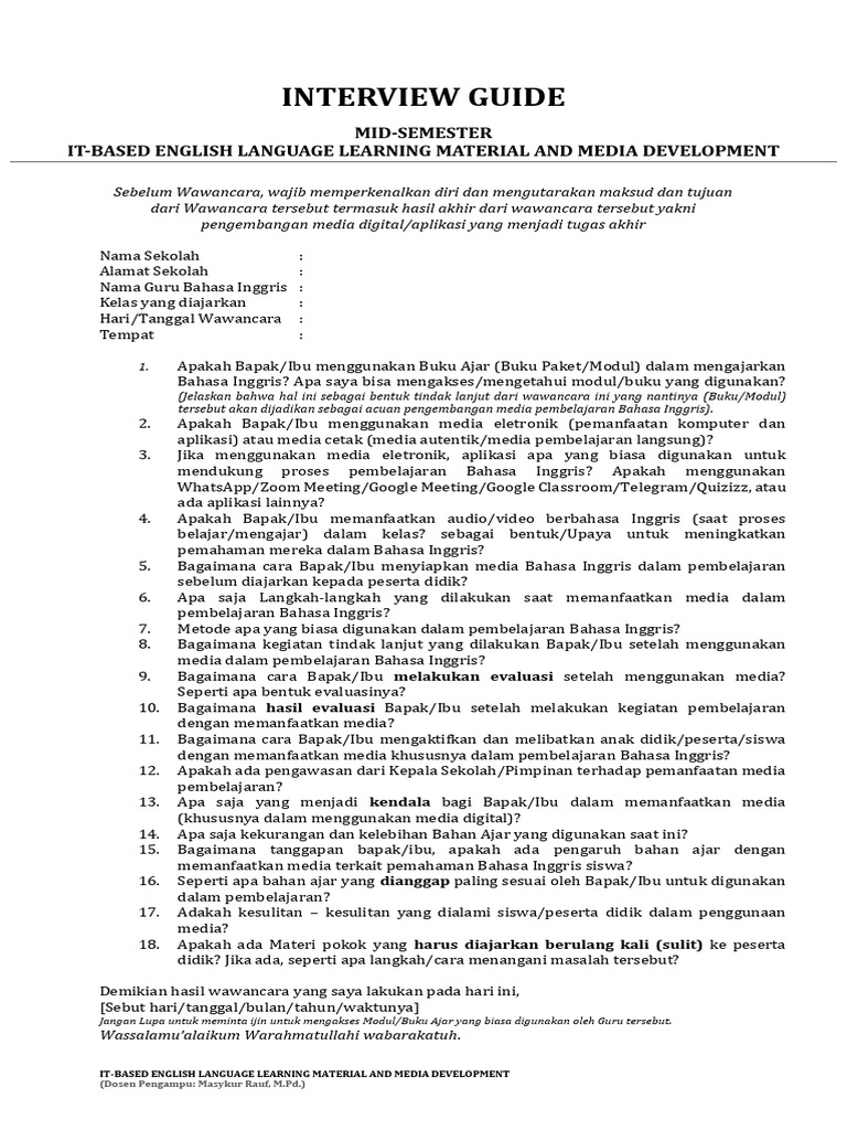 Interview Guide | PDF | Karier & Perkembangan