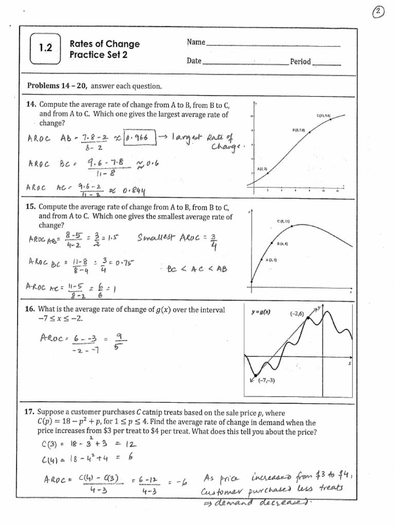 Rate of Change Practice Set 2 KEY | PDF