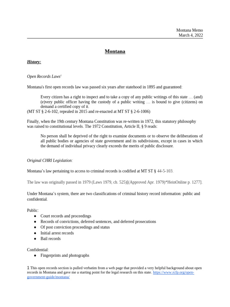 Montana Open Records and CHRI Laws | PDF | Criminal Record | Arrest