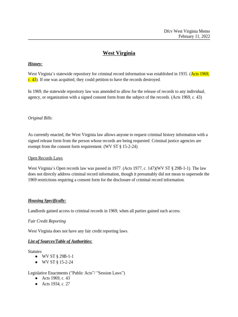 West Virginia Public Records Law Summaries | PDF | Criminal Record ...