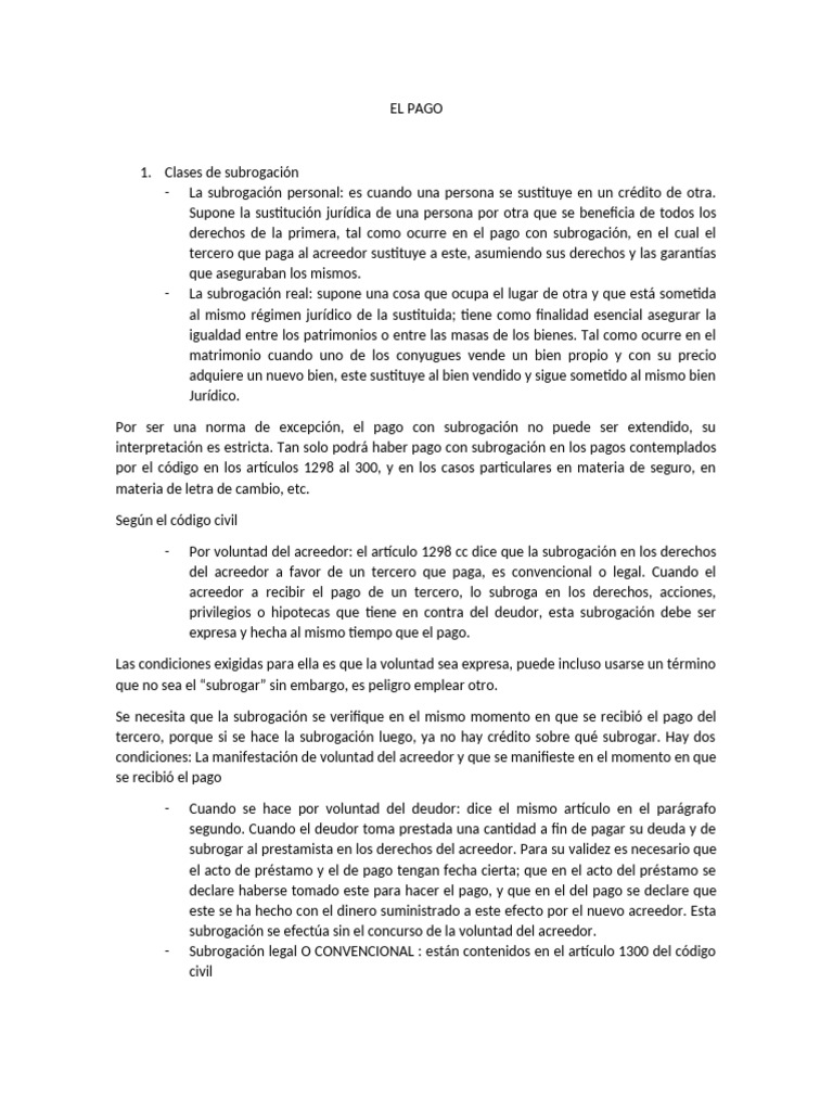Pago y Subrogación en Derecho Civil | PDF | Pagos | Subrogación