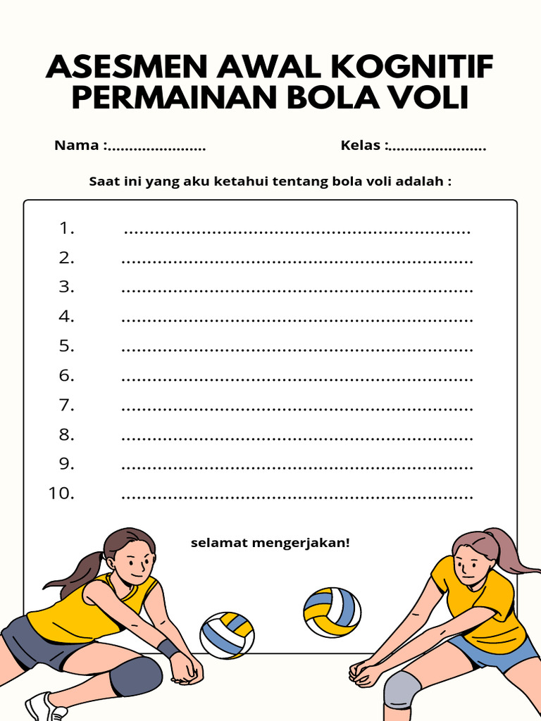 Lembar Kerja Asesmen Awal Pembelajaran PJOK Materi Bola Voli Ilustratif | PDF | Karier ...