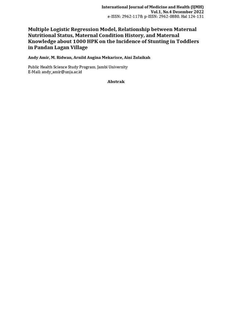 Amir Et Al - Multiple Logistic Regression Model, Relationship B | PDF ...