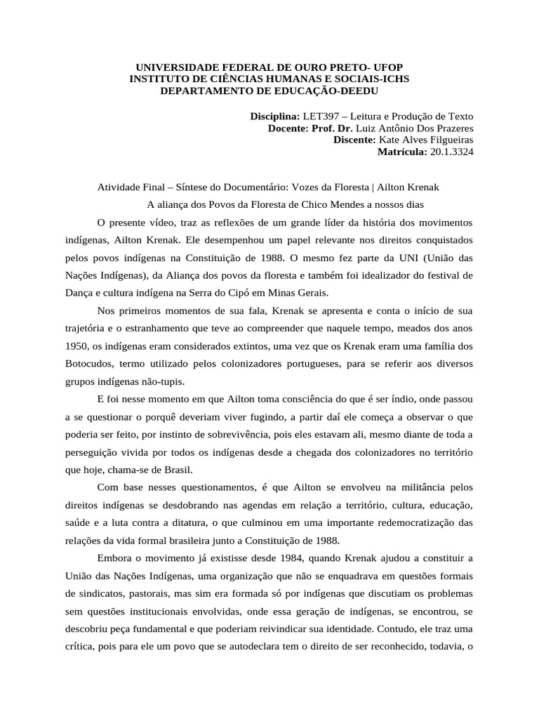 ATIVIDADE FINAL - LEITURA E PRODUÇÃO DE TEXTO - KATE ALVES | PDF ...