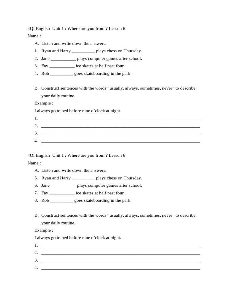 4QI English Lesson 6 | PDF