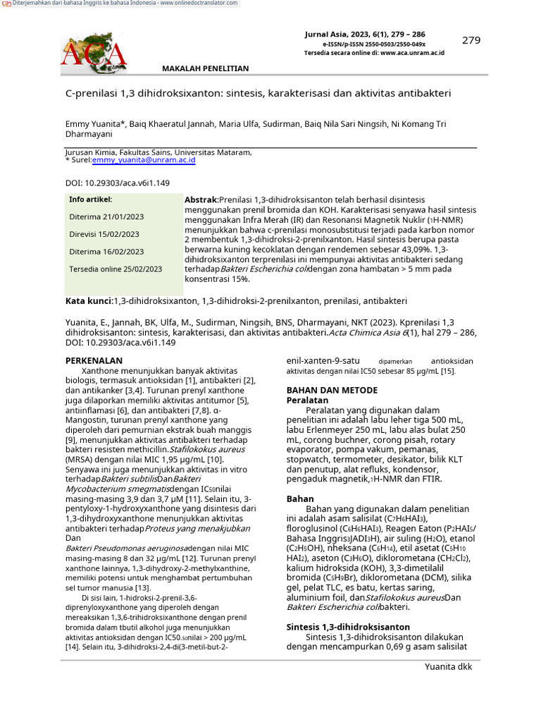 Fixed Revisi+Format C-Prenylation+of+1,3+Dihydroxyxanthone Emmy+Yuanita+Et+Al ACA - En.id | PDF