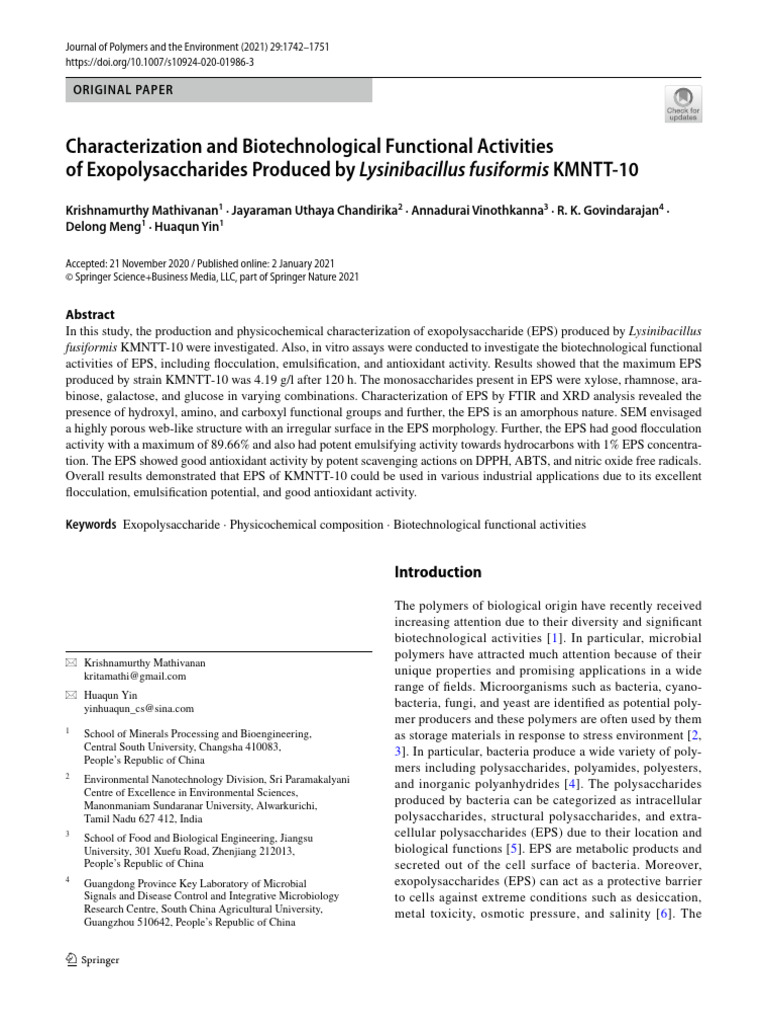 MATHIVANAN.2021.Lysinibacillus Fusiformis Characterization | PDF ...