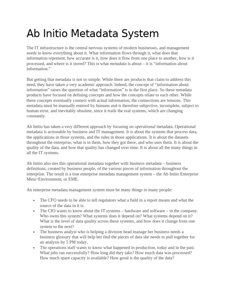 Ab Initio Metadata System | PDF | Metadata | Databases