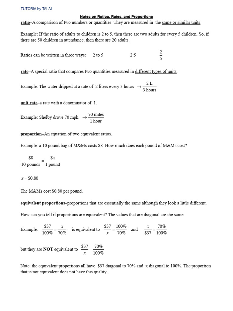 Ratios, Rates and Proportions Techniques | PDF | Ratio | Mathematics