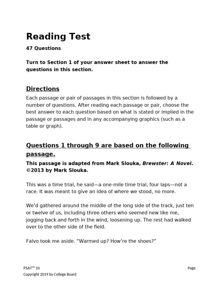 Psat 10 Practice Test 2 Reading Assistive Technology | PDF | Grizzly ...