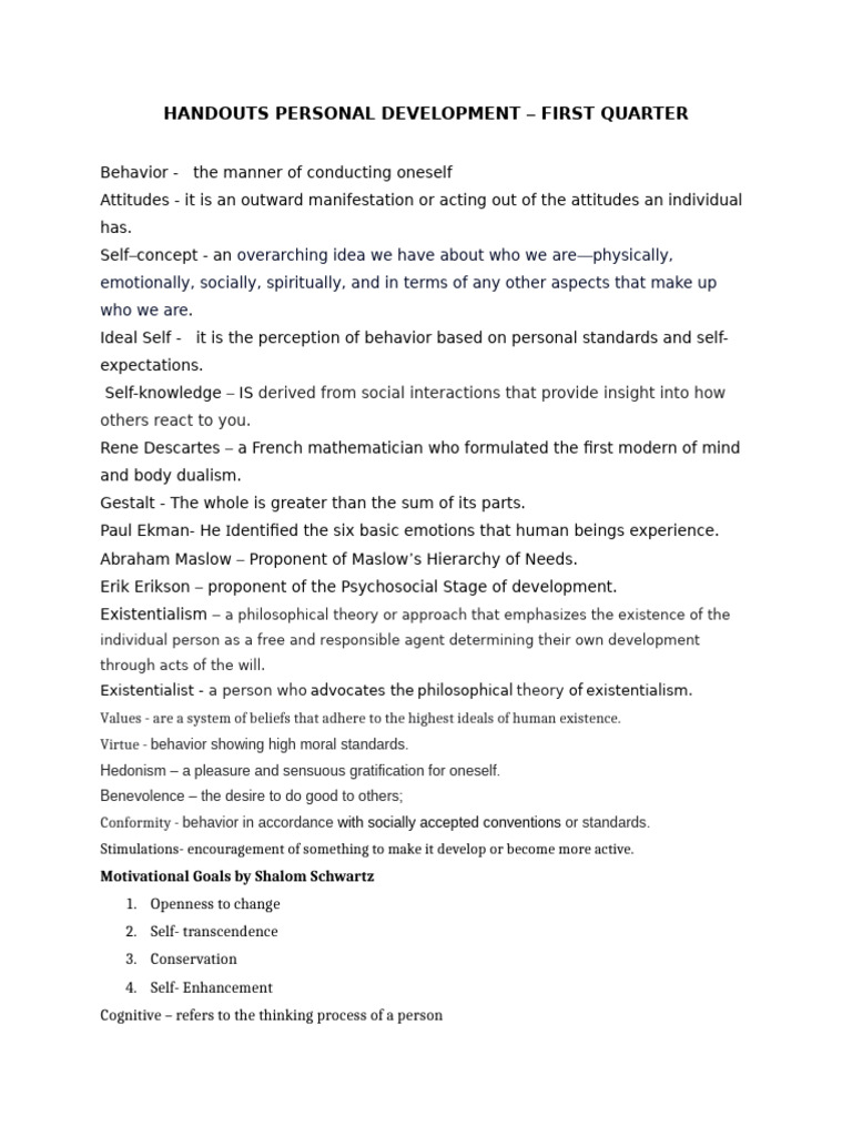 Handouts Personal Development 1 | PDF | Mental Disorder | Brain