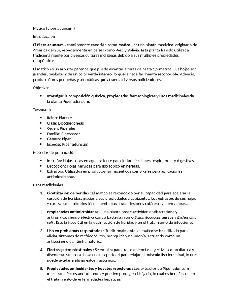 Usos y propiedades del matico | PDF | Medicina CLINICA | Especialidades ...