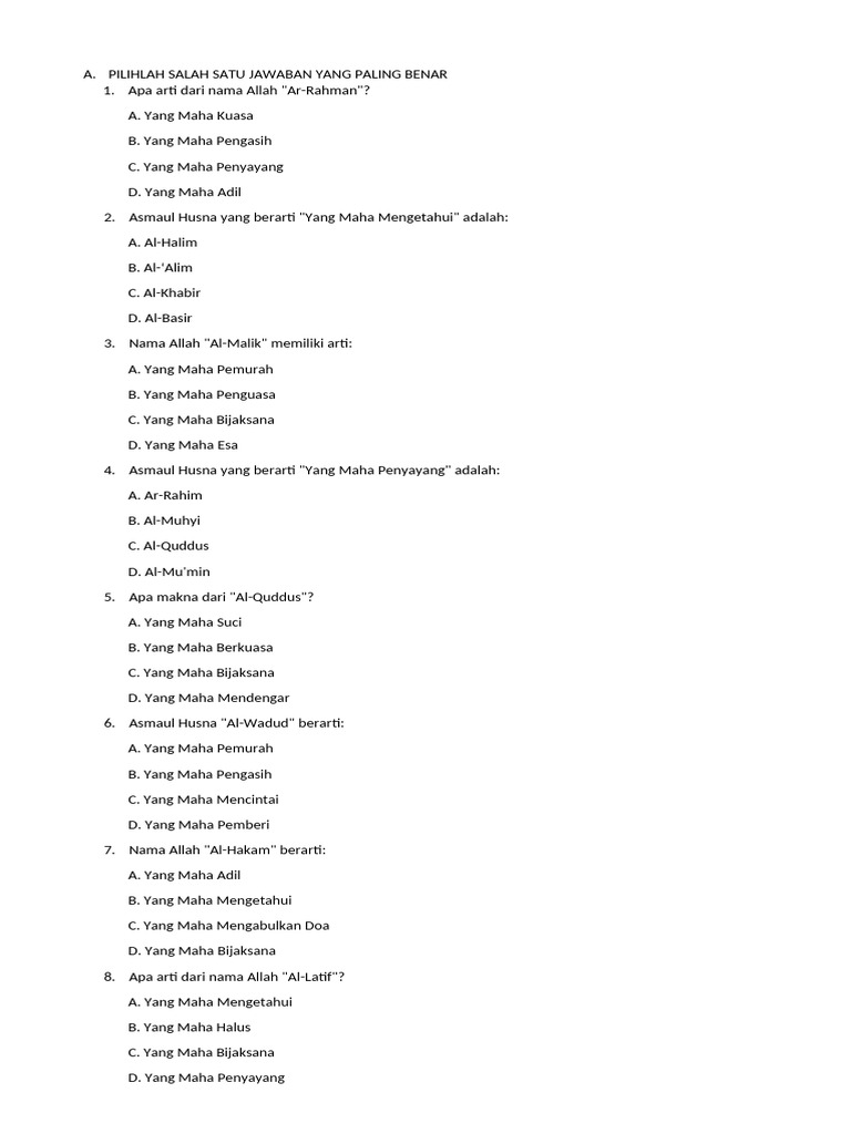 Soal Pts Aqidah 12 Ganjil 2024 | PDF