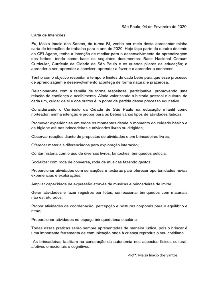 Carta de Intençoes | PDF | Carreira e Crescimento | Autoajuda