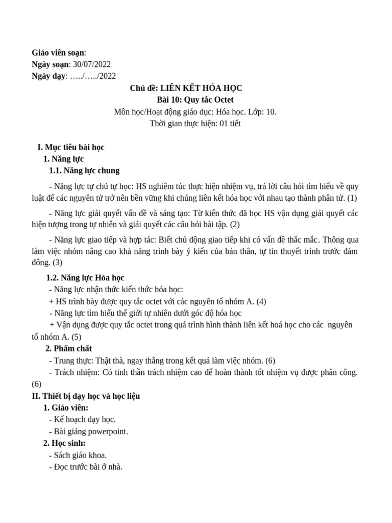 Bai 10 Quy Tac Octet Hoa10 KNTT | PDF