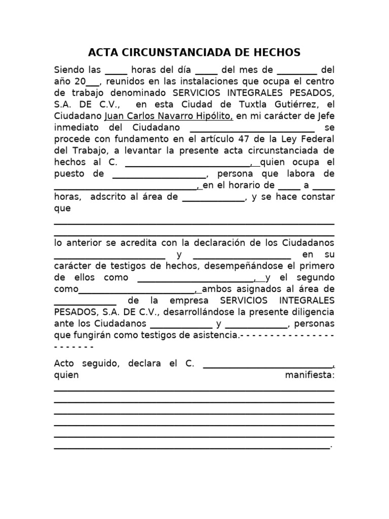 Acta Circunstanciada de Hechos | PDF | Gobierno Acta Circunstanciada de Hechos | PDF | Gobierno