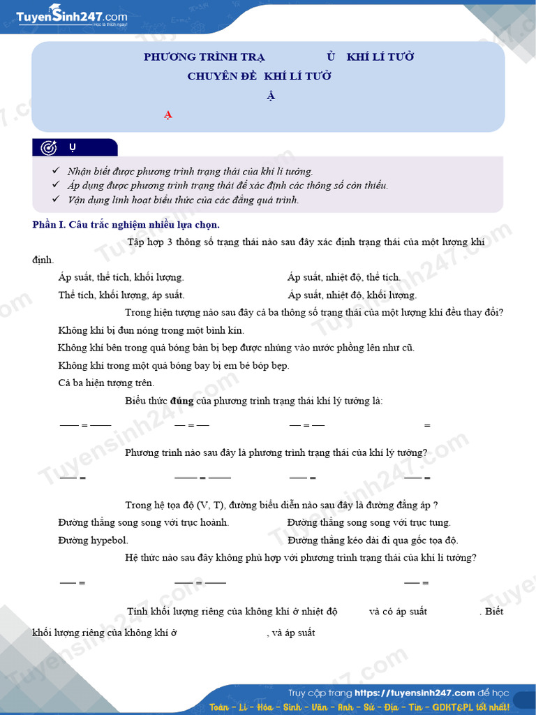 De Thi BTVN Phuong Trinh Trang Thai Khi Li Tuong 1723684212 | PDF