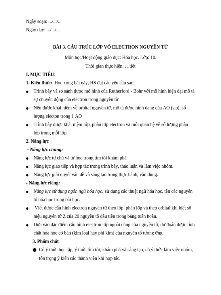BAI 3 CAU TRUC LOP VO ELECTRON NGUYEN TU Hoa10 KNTT TV - STEM | PDF