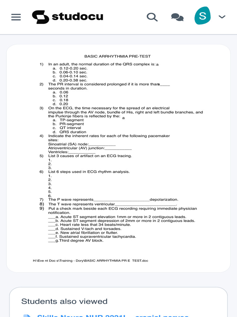 Basic Arrhythmia PRE TEST Interactive - BASIC ARRHYTHMIA PRE-TEST 1) in ...