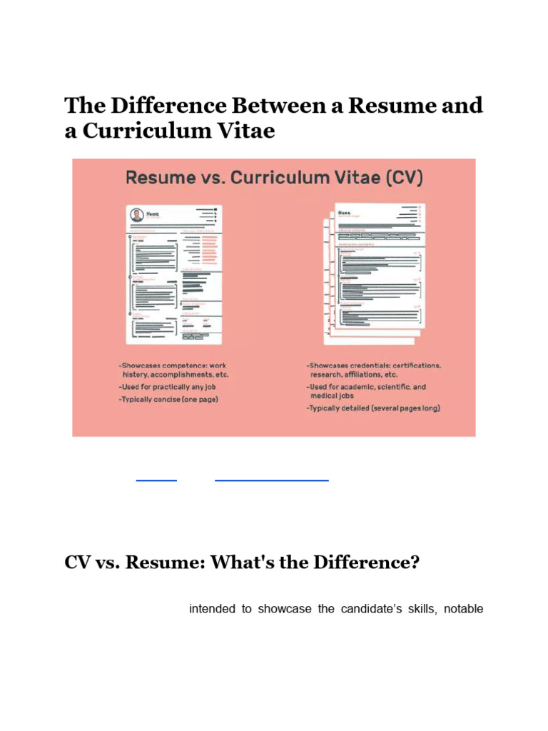 The Difference Between A Resume and A Curriculum Vitae | PDF | Résumé