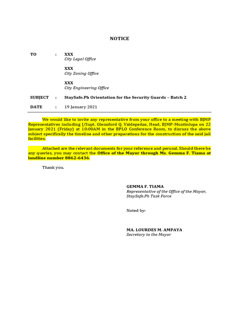 Memo Notice of Meeting Sample | PDF