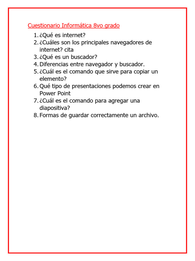 Cuestionario Informática 8vo Grado | PDF