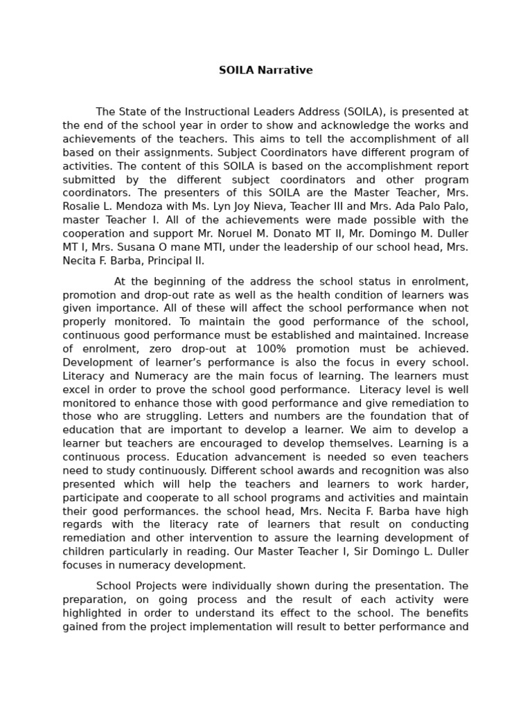 SOILA Narrative | PDF | Human Communication | Cognition