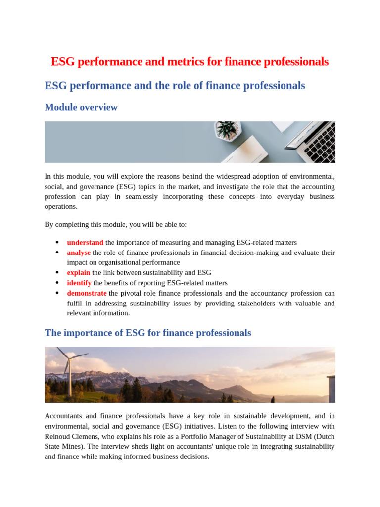 ESG Metrics for Finance Professionals | PDF | Sustainability | Business