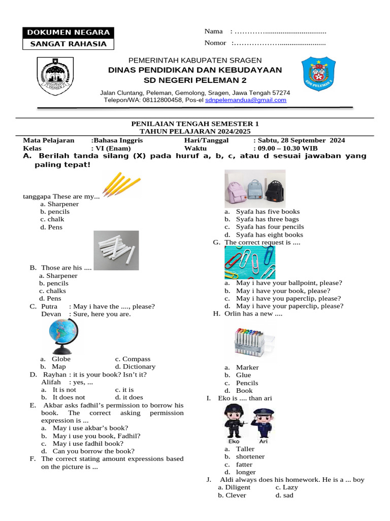 Bahasa Inggris Kelas 6 | PDF