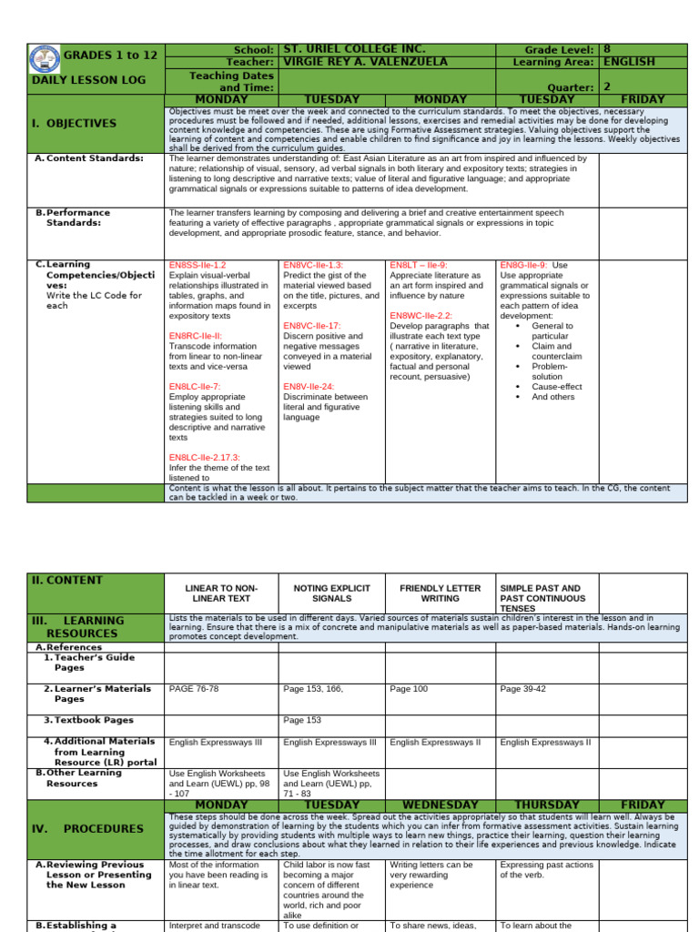 DLL-ENG8-2NDQ-5th-week Edited | PDF | Learning | Clause