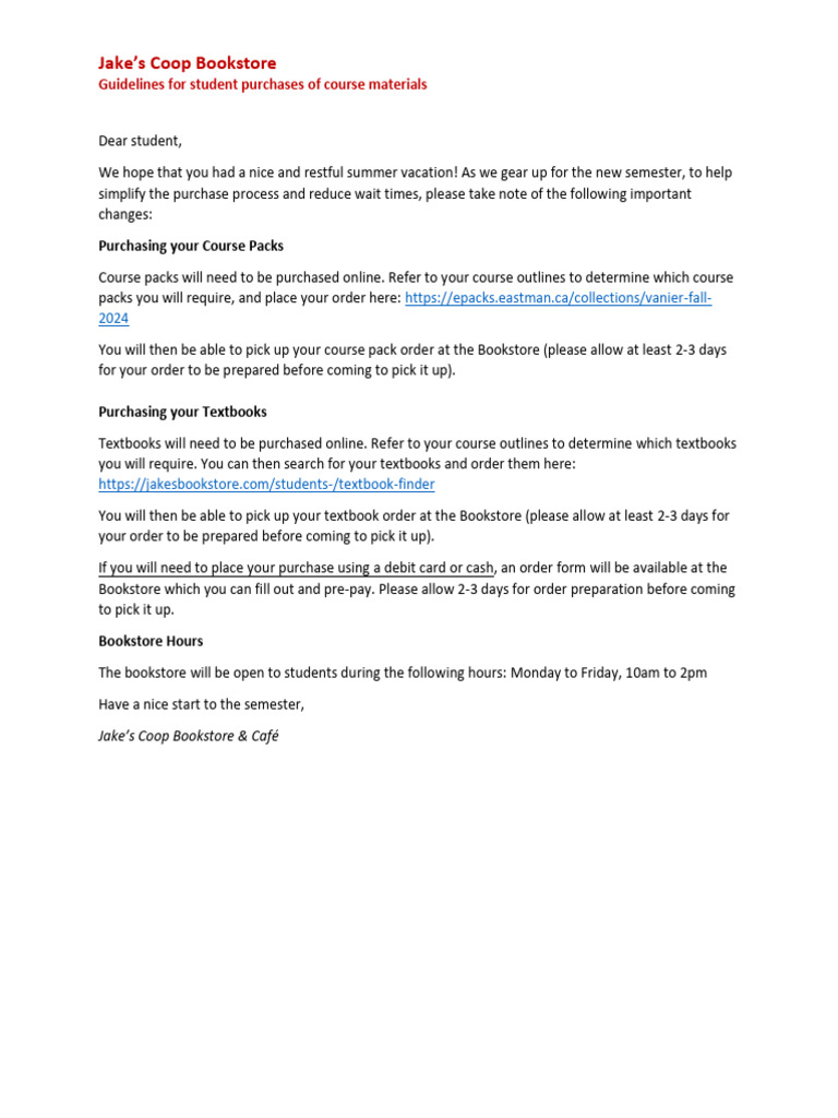Jake's Coop Bookstore: Purchasing Your Course Packs | PDF | Home & Garden