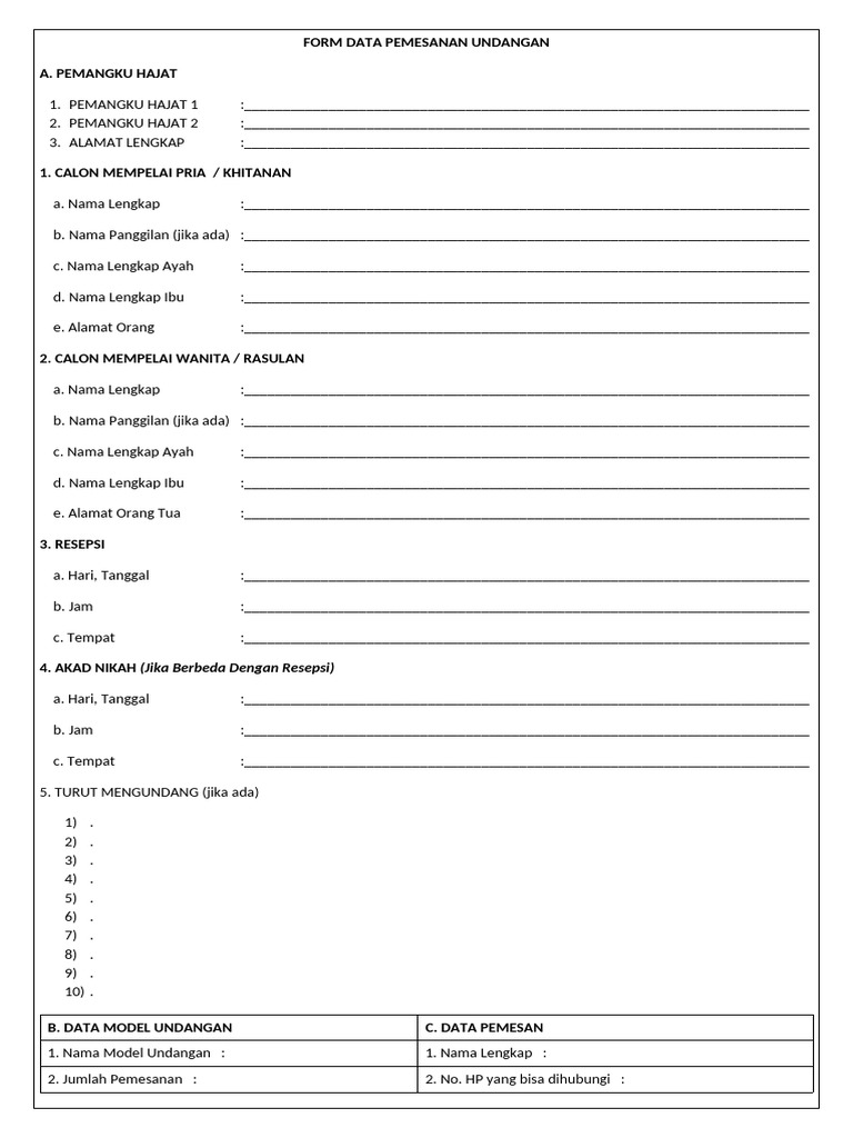 Form Data Pemesanan Undangan | PDF